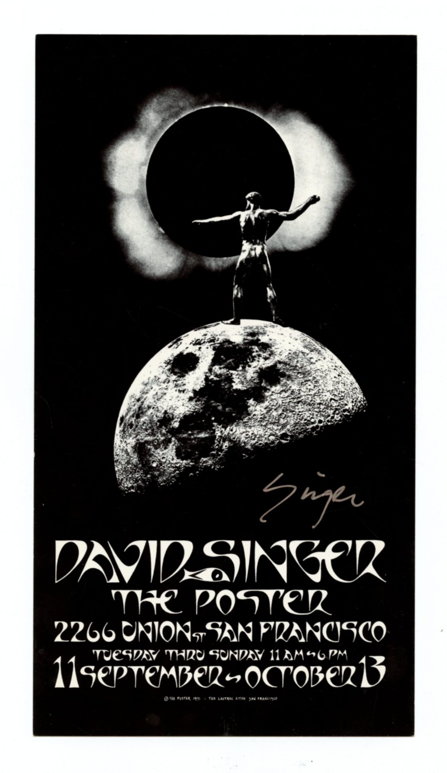 David Singer Signed Postcard 1971 San Francisco Exhibition Promotion David Singer Signed Postcard 1971 San Francisco Exhibition Promotion